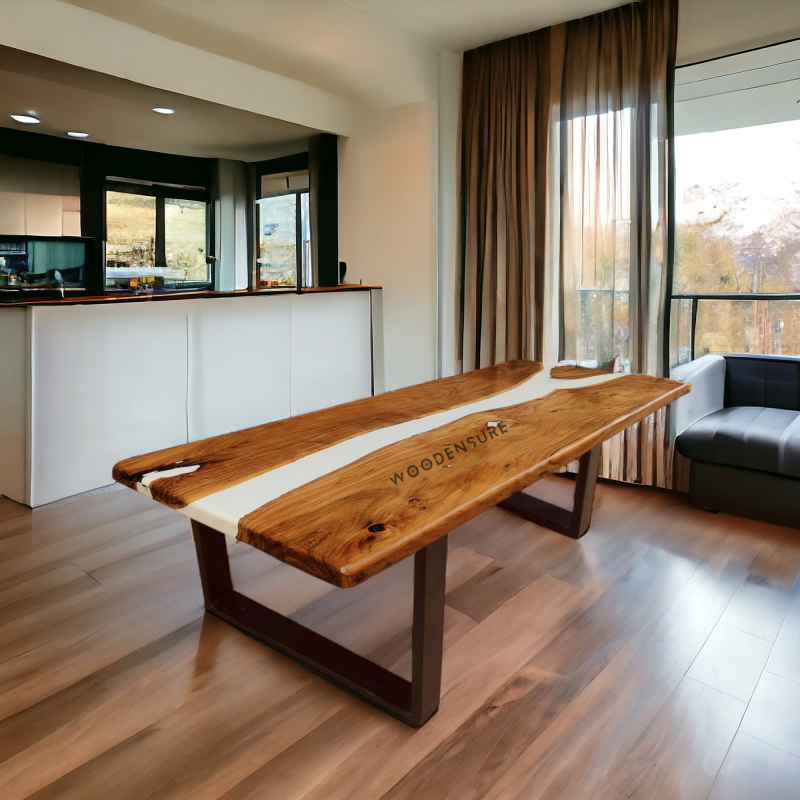 Snowy White Epoxy Resin Dining Table