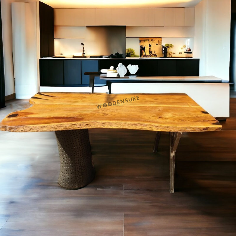 Shop Wooden Live Edge Dining Table with Tree Trunk Base | 23% off