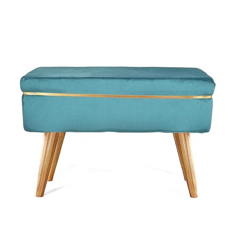 Modern Velvet Bench with Gold Accent