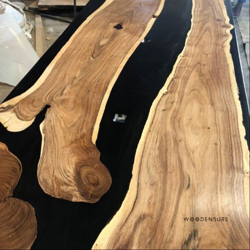 Coal Black Epoxy River Resin Table Matt Finish Epoxy Resin Dining Table