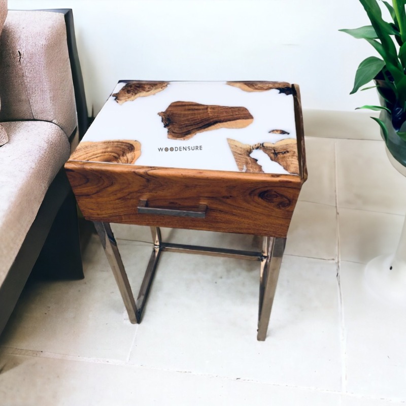 Buy Wood Epoxy Side Table Wooden Resin Round Table Online